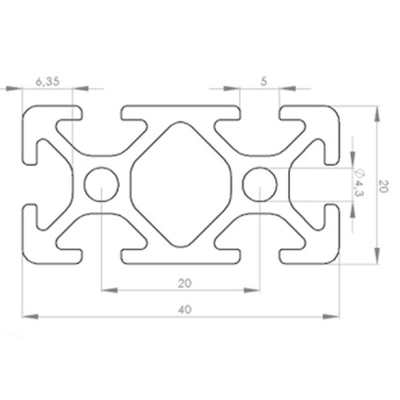 Alu-Profil 5 40x20, je m +/- 5 mm, 17,50