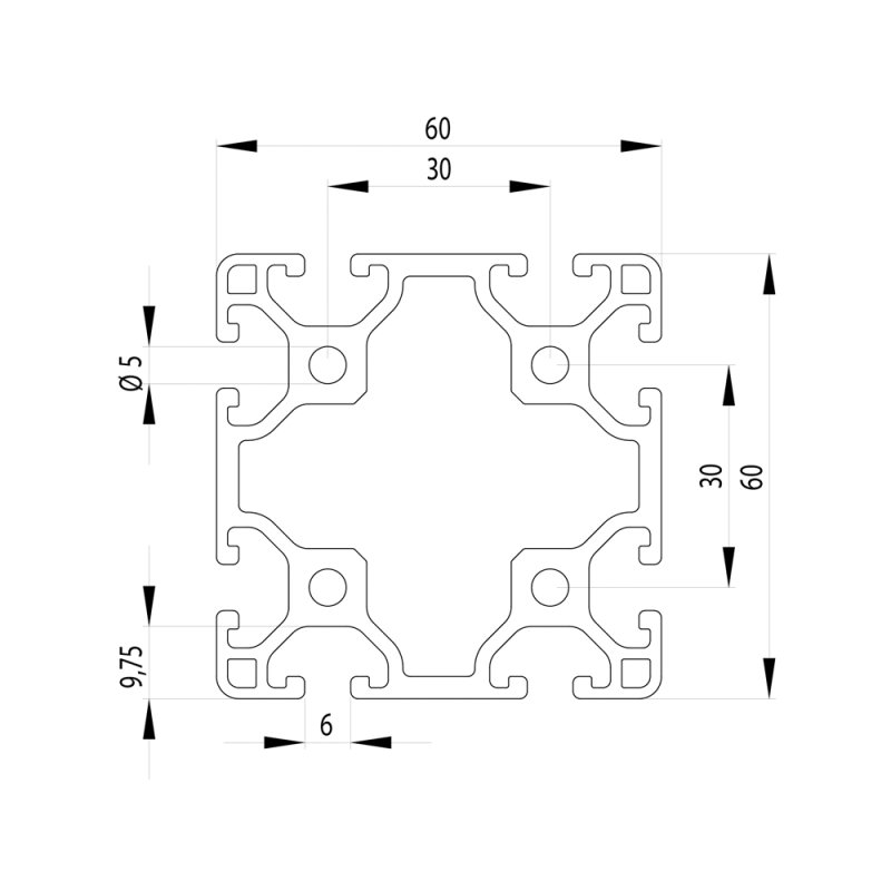 Profile 60x60 leicht - 100 mm I-Type, slot 6, 4,69