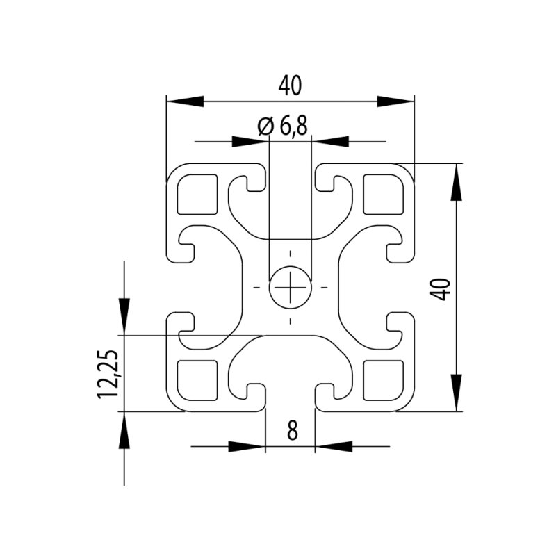 Profile 40x40 leicht - 100 mm I-Type, slot 8, 3,82