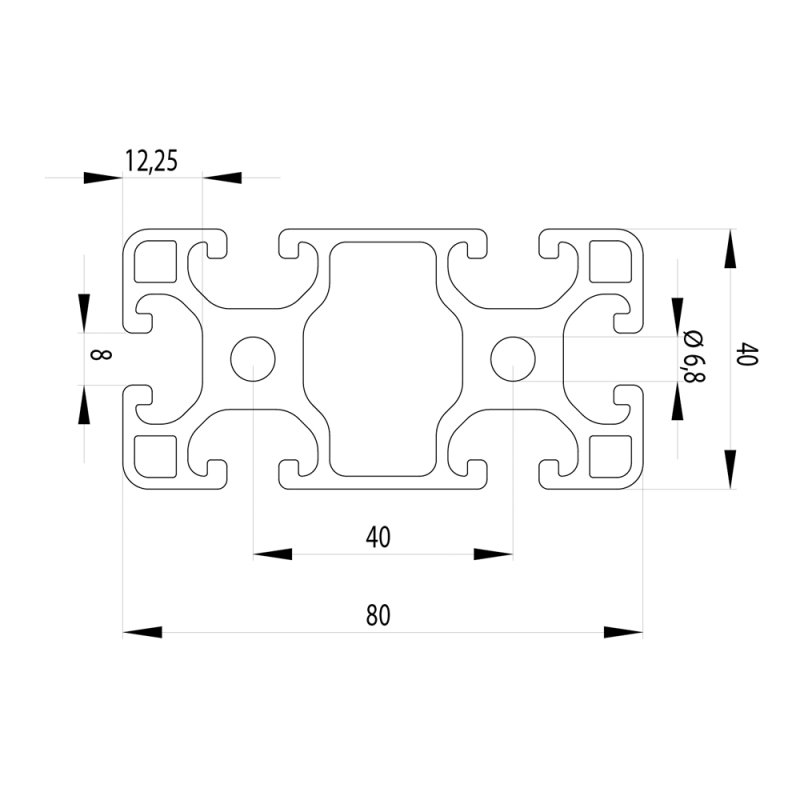 Profil 8 40x80 leicht, I-Type, Zuschnitt 100 mm, 7,18